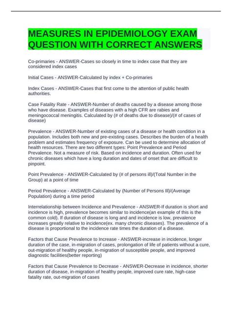 Medical Epidemiology Exam Questions With Correct Answers Epidemiology Stuvia Uk