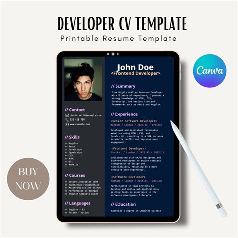 Printable Developer Cv Template And Cover Letter Etsy