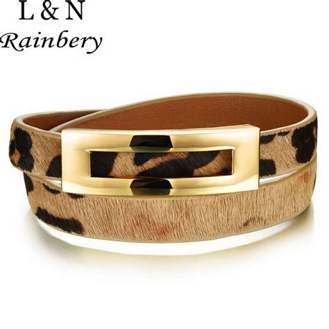 Rainbery Pulsera De Cuero Con Estampado De Leopard Grandado