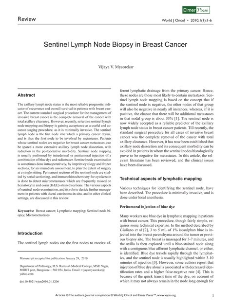 Pdf Sentinel Lymph Node Biopsy In Breast Cancer