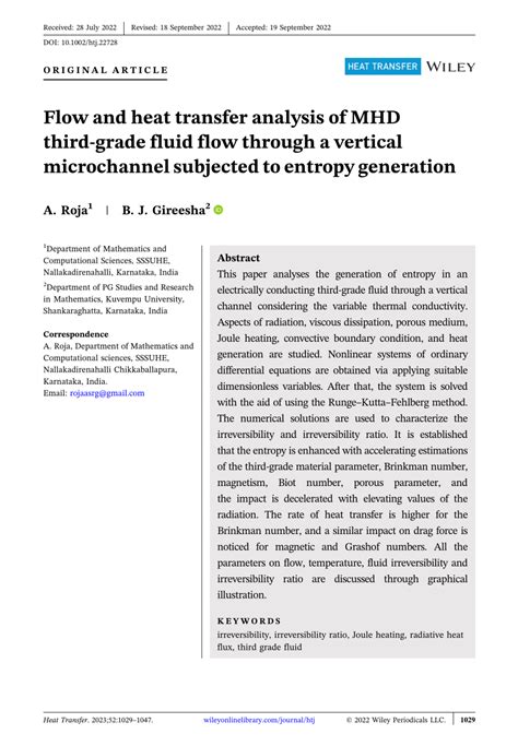 Flow And Heat Transfer Analysis Of Mhd Third‐grade Fluid Flow Through A