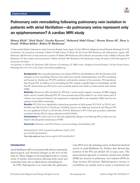Pdf Pulmonary Vein Remodeling Following Pulmonary Vein Isolation In