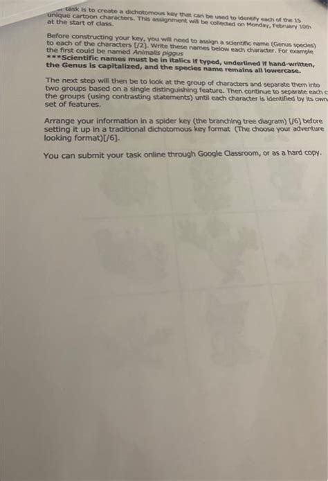 Cartoon Characters Dichotomous Mey Aasignment T 14