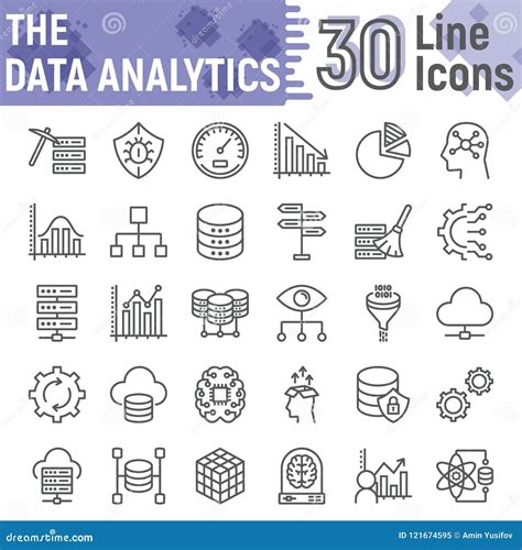 Data Analytics Line Icon Set Database Symbols Stock Vector