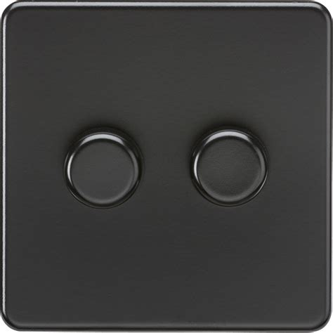 Screwless 2 Gang Dimmer Switch Matt Black