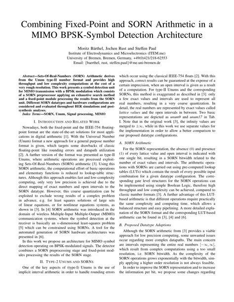 Pdf Combining Fixed Point And Sorn Arithmetic In A Mimo Bpsk Symbol Detection Architecture