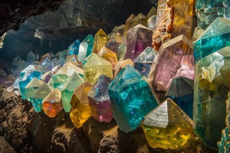 Premium Photo Vibrant Collection Of Multicolored Crystals And Gemstones In Natural Cave Setting