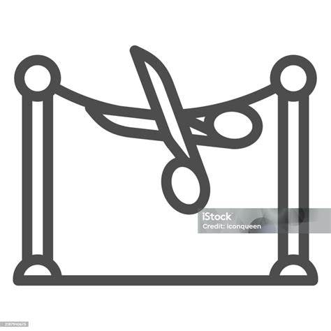 가위는 테이프 장벽 선 아이콘 전시회 오프닝 개념을 잘라냅니다 벡터 그래픽 흰색 배경에 컷아웃 리본 테이프 기호 모바일 또는 웹 디자인용 윤곽선 스타일 아이콘 Launch