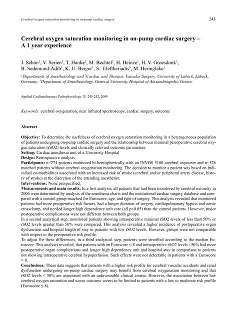 Pdf Cerebral Oxygen Saturation Monitoring In On Pump Cardiac Surgery A 1 Year Experience