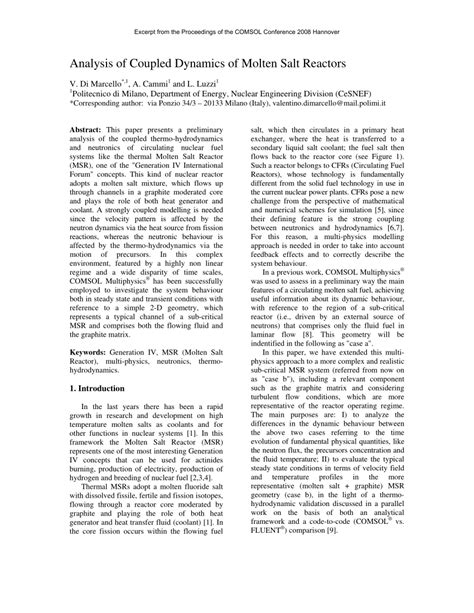 Pdf Analysis Of Coupled Dynamics Of Molten Salt Reactors