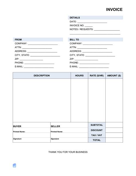 Printable Invoice With Signature Template