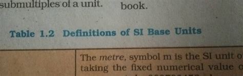 Submultiples Of A Unit Book Table 1 2 Definitions Of SI Base UnitsThe