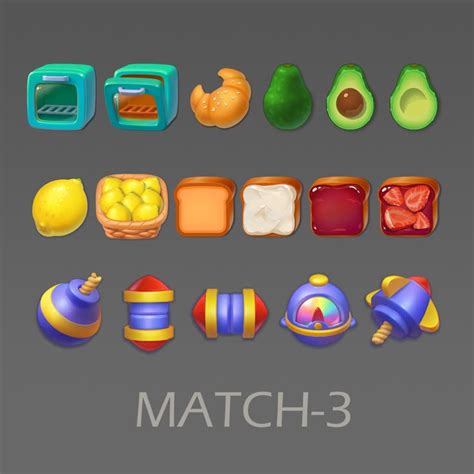 a bunch of different items that are on a gray background with the words match 3