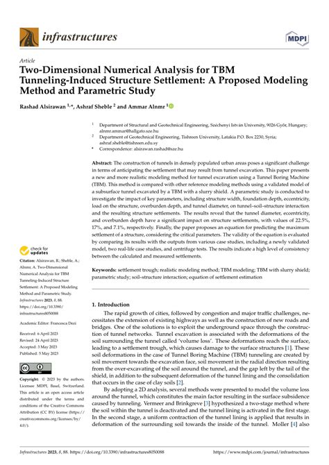 Pdf Two Dimensional Numerical Analysis For Tbm Tunneling Induced Structure Settlement A