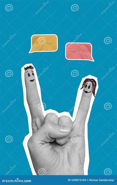 Creative Poster Collage Of Human Hands Make Rock Roll Sign Imagine Two