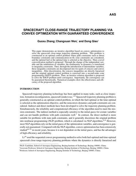 PDF Spacecraft Close Range Trajectory Planning Via Convex Optimization With Guaranteed Convergence