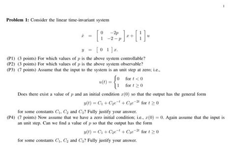 Solved Problem 1 Consider The Linear Time Invariant System