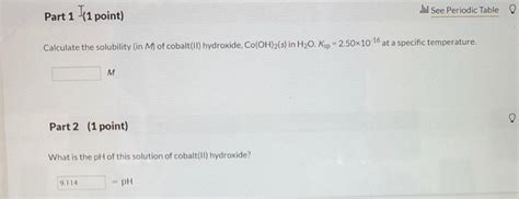 Solved Calculate The Solubility In M Of Cobalt Ii