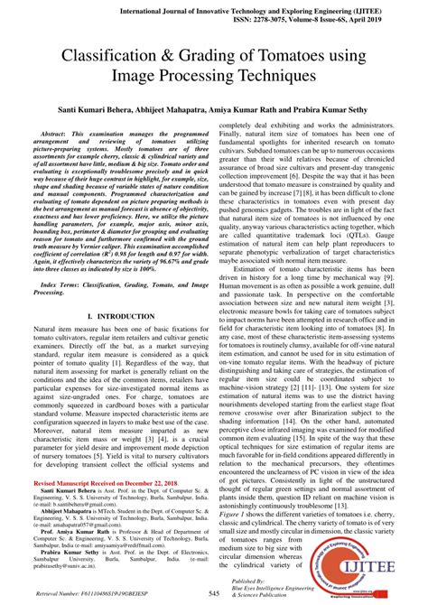 pdf classification and grading of tomatoes using image processing