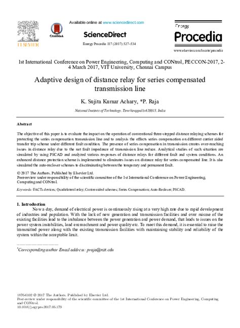 Pdf Adaptive Design Of Distance Relay For Series Compensated
