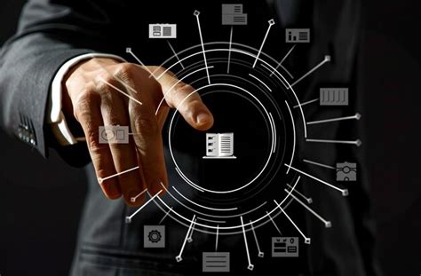 Businessman Touching Digital Document Management System Interface Premium Ai Generated Image