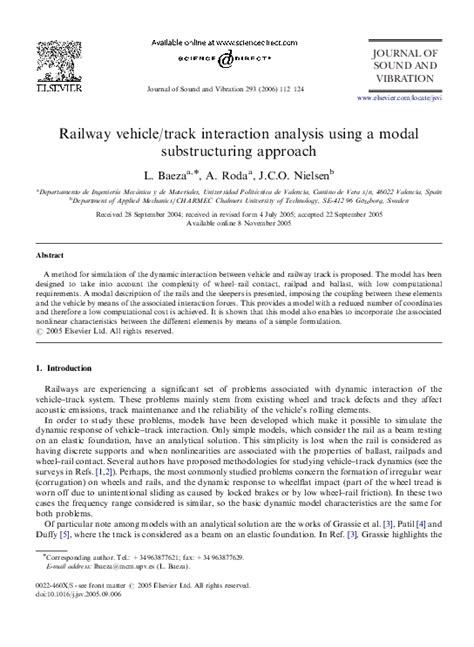 Pdf Railway Vehicletrack Interaction Analysis Using A Modal