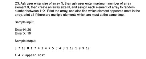 Solved Q3 Ask User Enter Size Of Array N Then Ask User