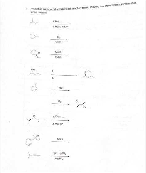 Solved Predict All Major Product S ﻿of Each Reaction Below