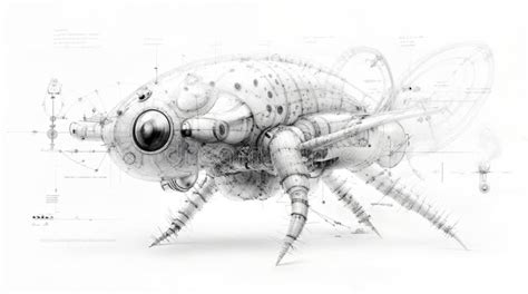 Concept Sketches Of Robot Bug With A Head And Antennae On White Stock Illustration