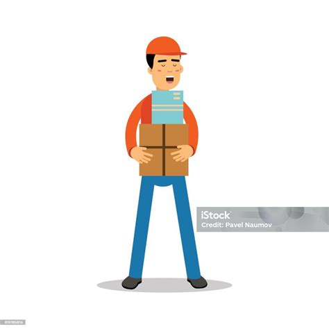 장 서 및 작품 만화 캐릭터 벡터 일러스트 레이 션에 유니폼에 택배 상자를 들고 독일에 대한 스톡 벡터 아트 및 기타 이미지 독일 만화 벡터 Istock