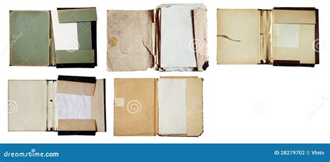 Set Of Old Folders With Stack Of Papers Stock Photo Image Of Open