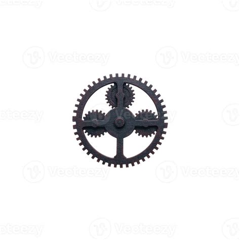 Single Dark Metallic Gear With Intricate Teeth And Central Hub Isolated On Transparency