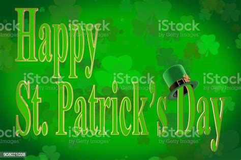 해피 세인트 패 트 릭의 날 작은 Shamrocks와 녹색 배경에 3d 글자는 아일랜드 스타일의 모자는 D에 0명에 대한 스톡