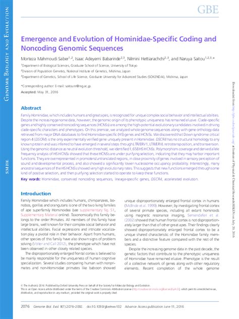 Emergence And Evolution Of Hominidae Specific Coding And Noncoding