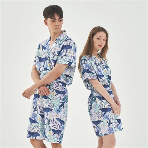 순면 고래 반팔 상하세트 여성 파자마 패밀리 잠옷 감도 깊은 취향 셀렉트샵 29cm
