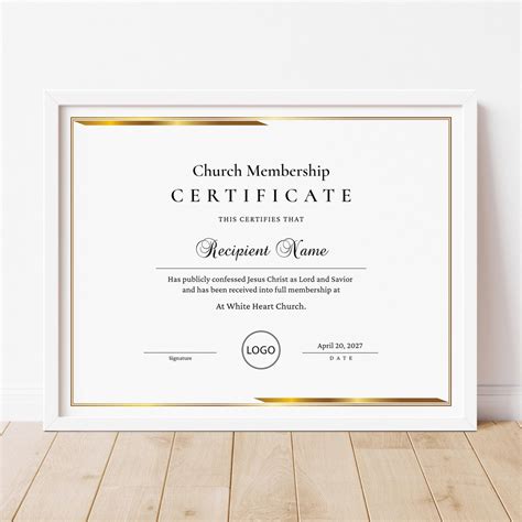 Church Membership Certificate Template Editable Printable Certificate