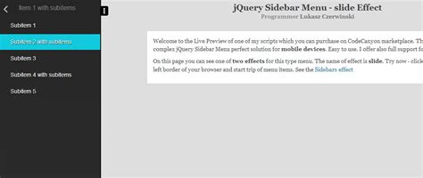 JQuery Sidebar Menu By Lukasz Czerwinski CodeCanyon