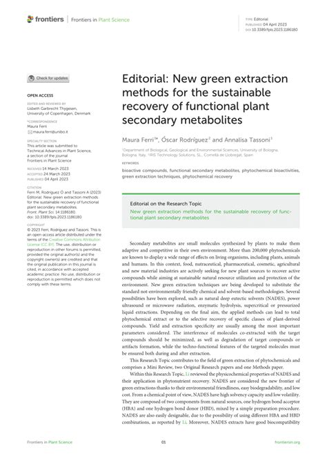 Pdf Editorial New Green Extraction Methods For The Sustainable Recovery Of Functional Plant
