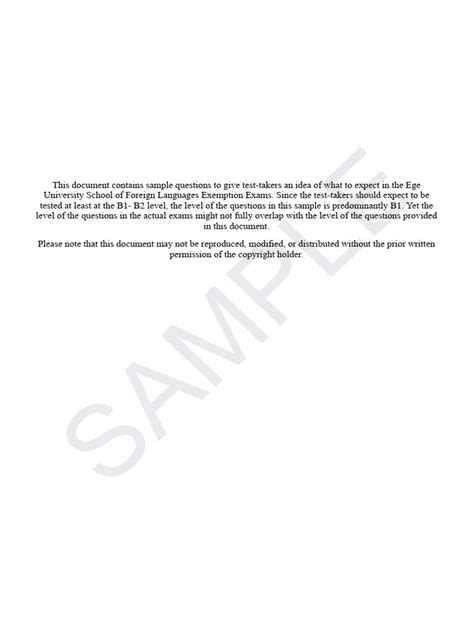 Ege Universitesi Ingilizce Muafiyet Sinav Ornegi Full Pdf Tropical