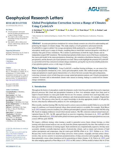 Pdf Global Precipitation Correction Across A Range Of Climates Using Cyclegan