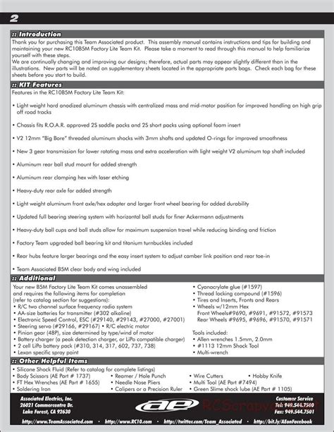 Team Associated Manual RC B M Factory Lite RCScrapyard Radio Controlled Model