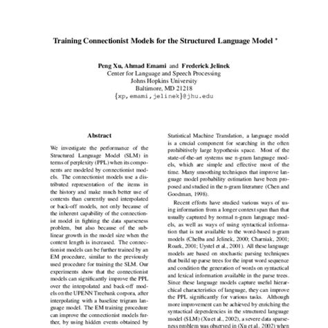 Training Connectionist Models For The Structured Language Model Acl