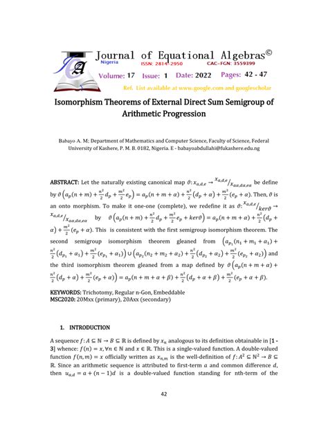 Pdf Isomorphism Theorems Of External Direct Sum Semigroup Of Arithmetic Progression Abstract