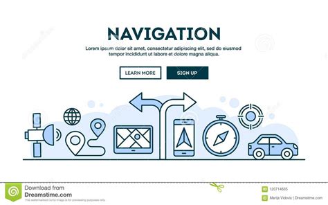 Navigation Concept Header Flat Design Thin Line Style Stock Illustration Illustration Of