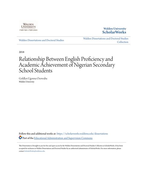 Relationship Between English Proficiency And Academic Achievement Pdf English As A Second Or