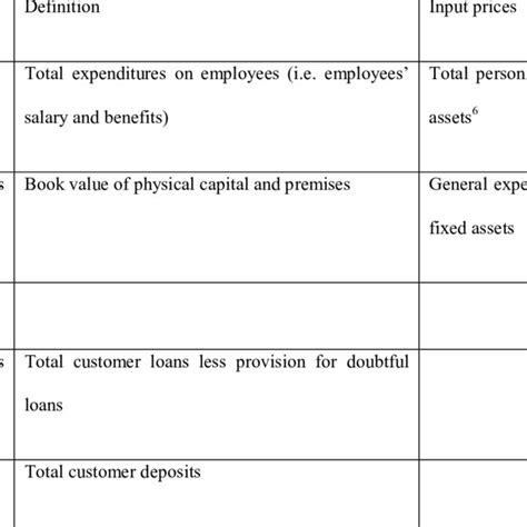 Operational Definition Of Inputs And Outputs Of The Dea Model