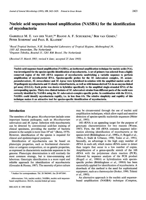 pdf nucleic acid sequence based amplification nasba for the