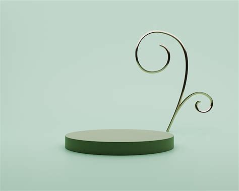 제품 디자인 디스플레이를 위한 금색 요소와 녹색 배경이 있는 녹색 연단 프리미엄 사진