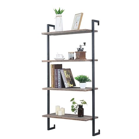 Buy Industrial Metal And Wood Wall Shelf Unit Rustic Floating Wood Shelves Wall Ed 24in Iron