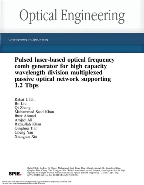 Pdf Pulsed Laser Based Optical Frequency Comb Generator For High Capacity Wavelength Division